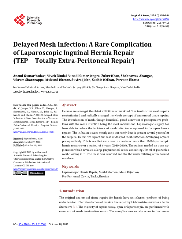 (PDF) Delayed Mesh Infection: A Rare Complication of Laparoscopic ...