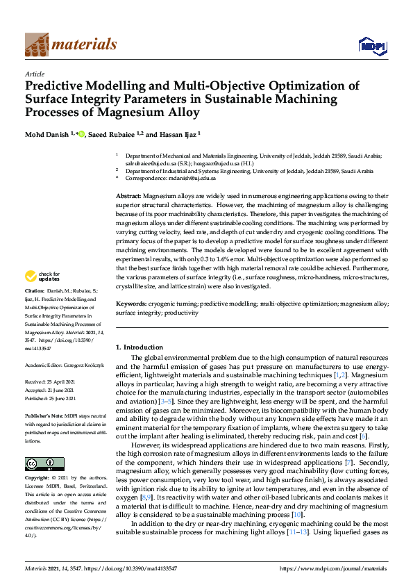 Pdf Predictive Modelling And Multi Objective Optimization Of Surface Integrity Parameters In