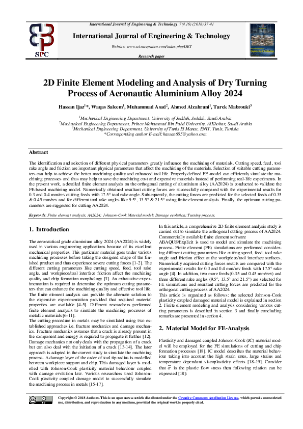 Pdf 2d Finite Element Modeling And Analysis Of Dry Turning Process Of
