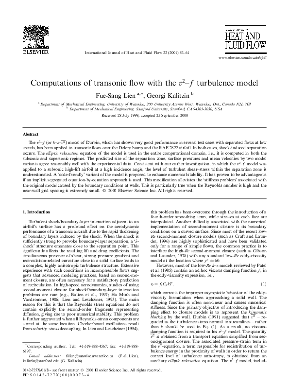 (PDF) Computations of transonic flow with the v2–f turbulence model