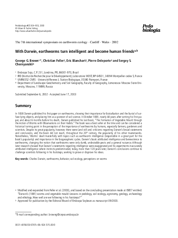 (PDF) With Darwin, earthworms turn intelligent and become human friends