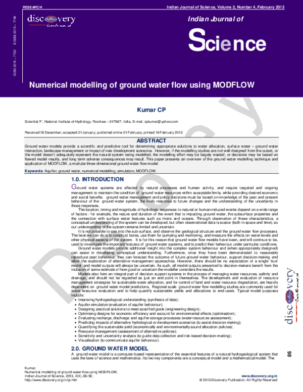 (PDF) Numerical Modelling of Ground Water Flow using MODFLOW