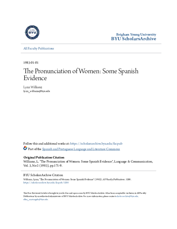 (PDF) The pronunciation of women: Some Spanish evidence