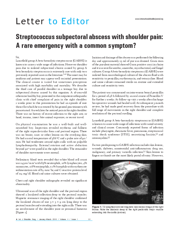 (PDF) Streptococcus subpectoral abscess with shoulder pain: A rare ...