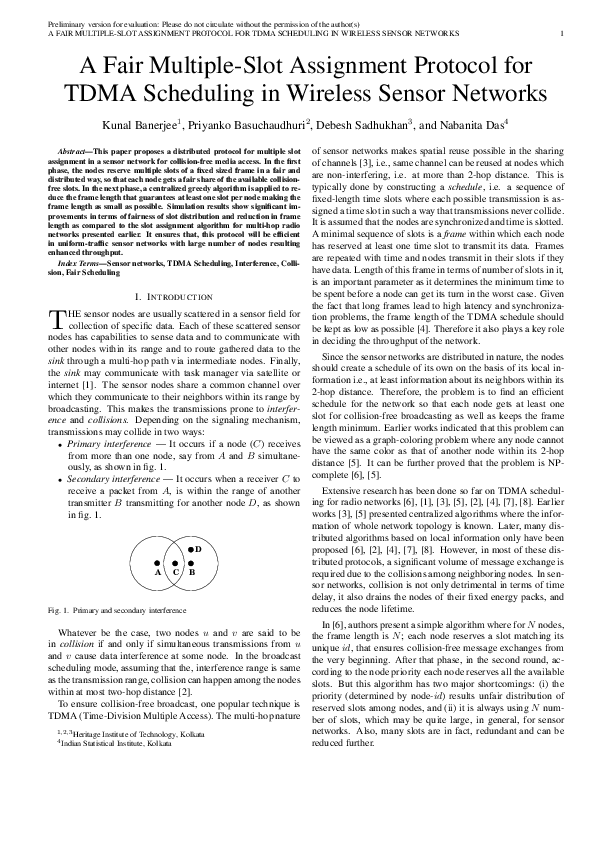 Pdf A Fair Multiple Slot Assignment Protocol For Scheduling In Wireless Sensor Networks