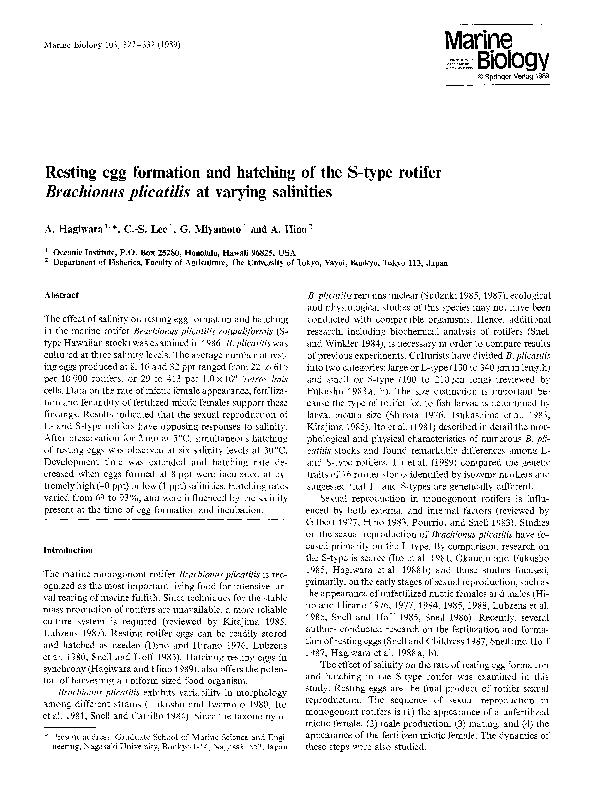 (PDF) Resting egg formation and hatching of the S-type rotifer ...