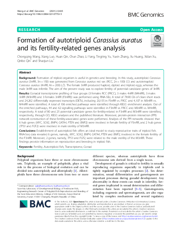 (PDF) Formation of autotriploid Carassius auratus and its fertility ...