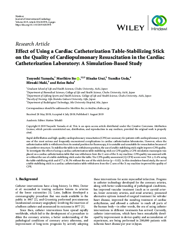 (PDF) Effect of Using a Cardiac Catheterization Table-Stabilizing Stick ...