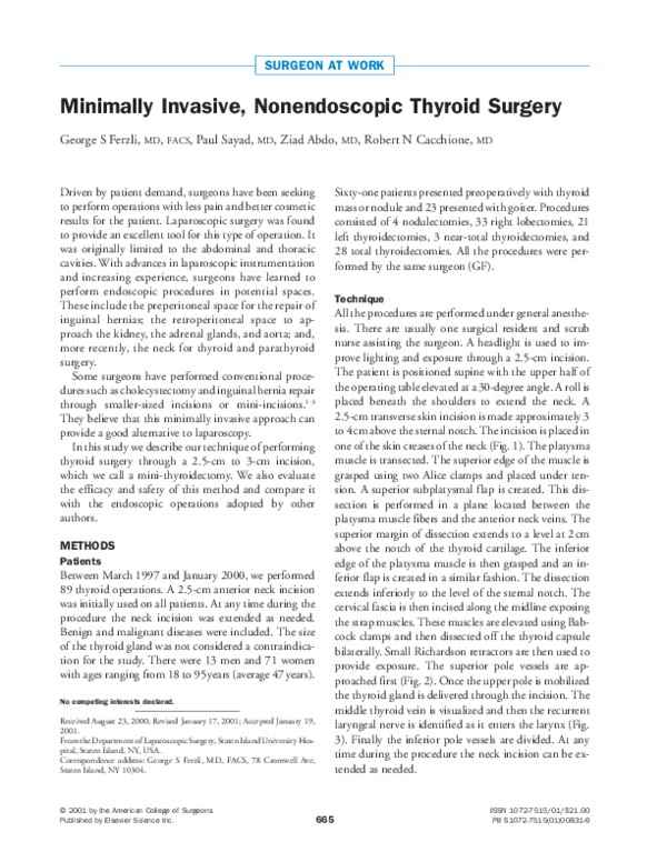 (PDF) Minimally invasive nonendoscopic thyroid surgery