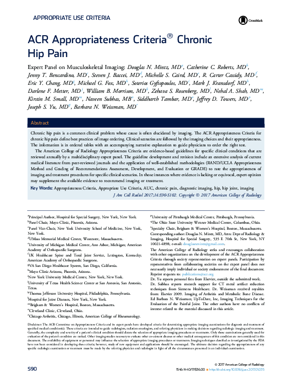 (PDF) ACR Appropriateness Criteria(®) Chronic Hip Pain