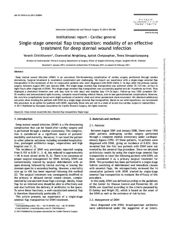 (PDF) Single-stage omental flap transposition: modality of an effective ...