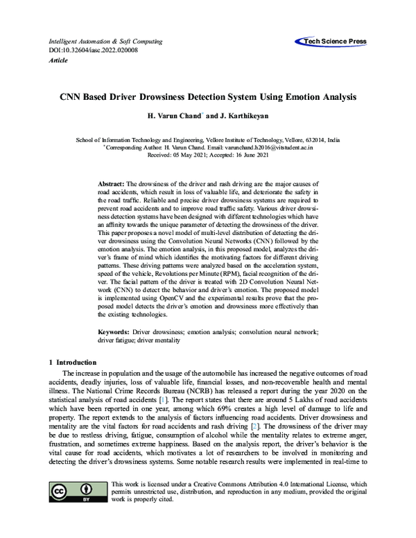 Pdf Cnn Based Driver Drowsiness Detection System Using Emotion Analysis 