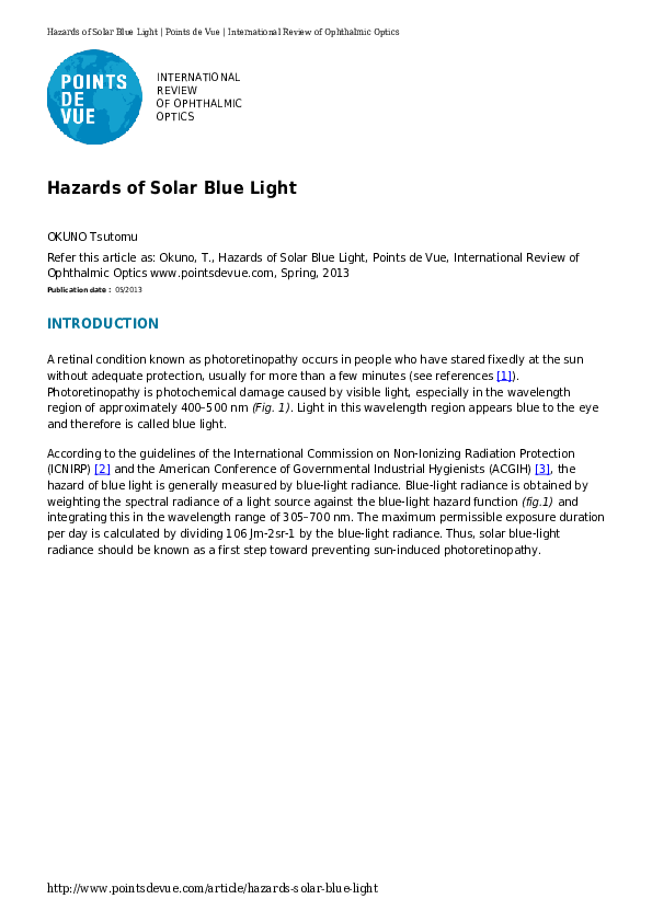 (PDF) Hazards of solar blue light