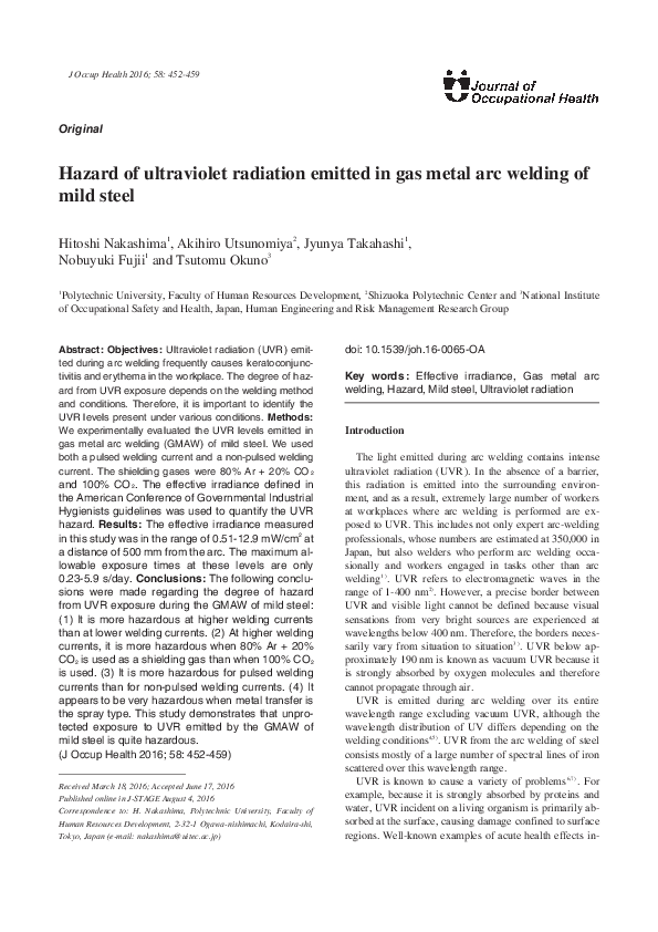 (PDF) Hazard of Ultraviolet Radiation Emitted in Gas Metal Arc Welding ...