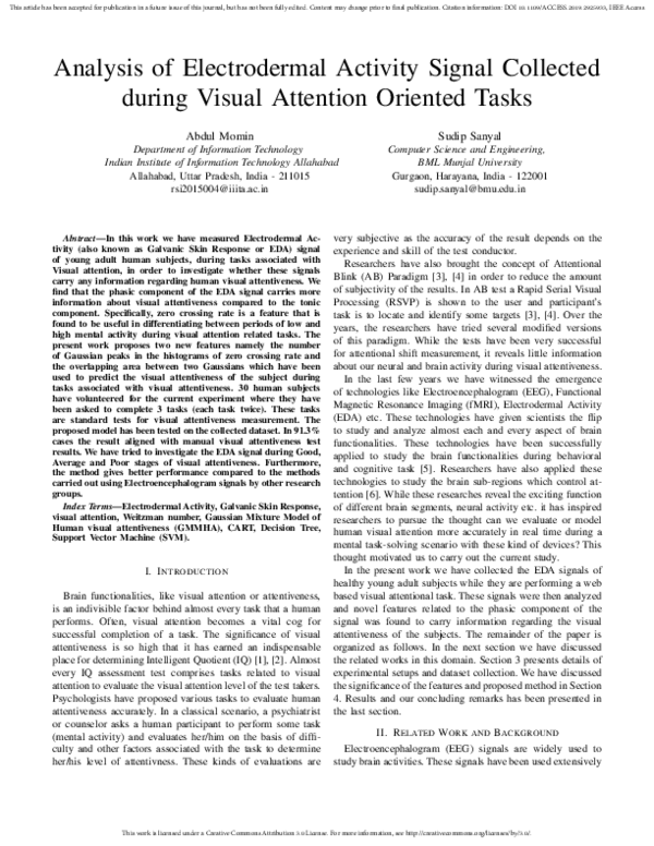 (PDF) Analysis of Electrodermal Activity Signal Collected during Visual ...