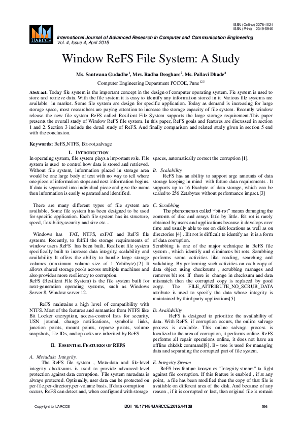 (PDF) Window ReFS File System: A Study