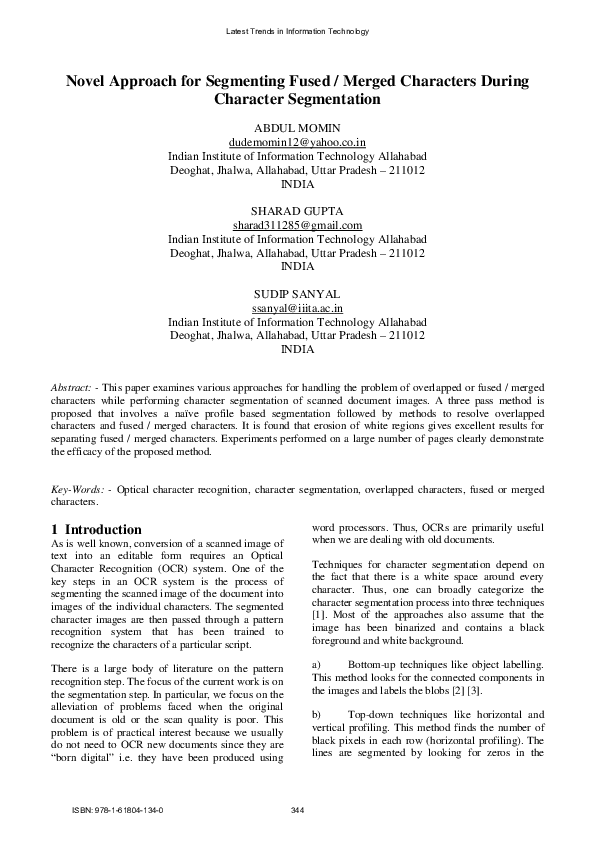 (PDF) Novel Approach for Segmenting Fused / Merged Characters During Character Segmentation