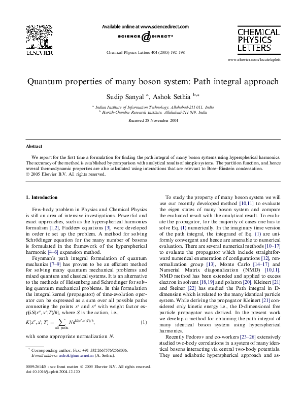 (PDF) Quantum properties of many boson system: Path integral approach