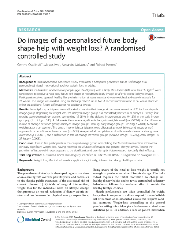 (PDF) Impact of Future Self-Images on Weight Loss: A Study