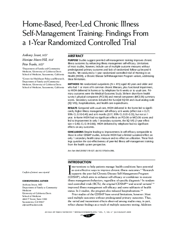 (PDF) Home-Based, Peer-Led Chronic Illness Self-Management Training ...
