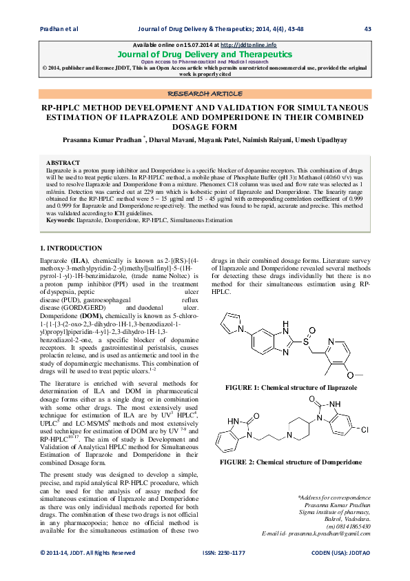 Pdf Rp Hplc Method Development And Validation For Simultaneous Estimation Of Ilaprazole And