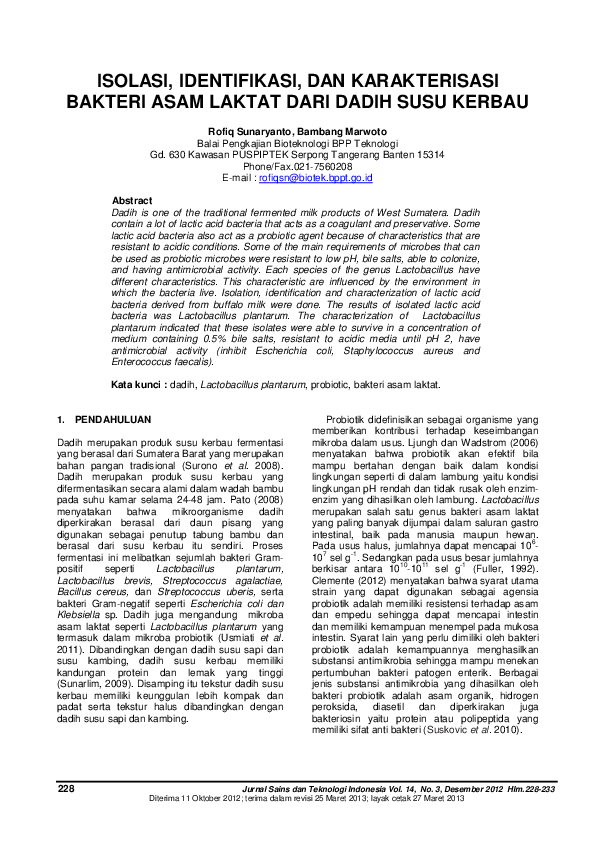 (PDF) Isolasi, Identifikasi, Dan Karakterisasi Bakteri Asam Laktat Dari Dadih Susu Kerbau