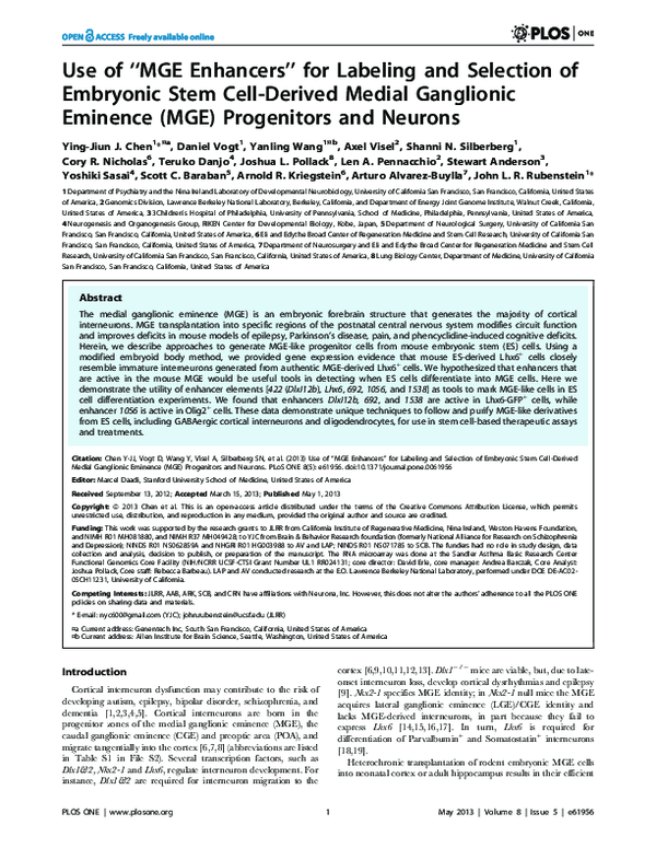 (PDF) Use of “MGE Enhancers” for Labeling and Selection of Embryonic ...