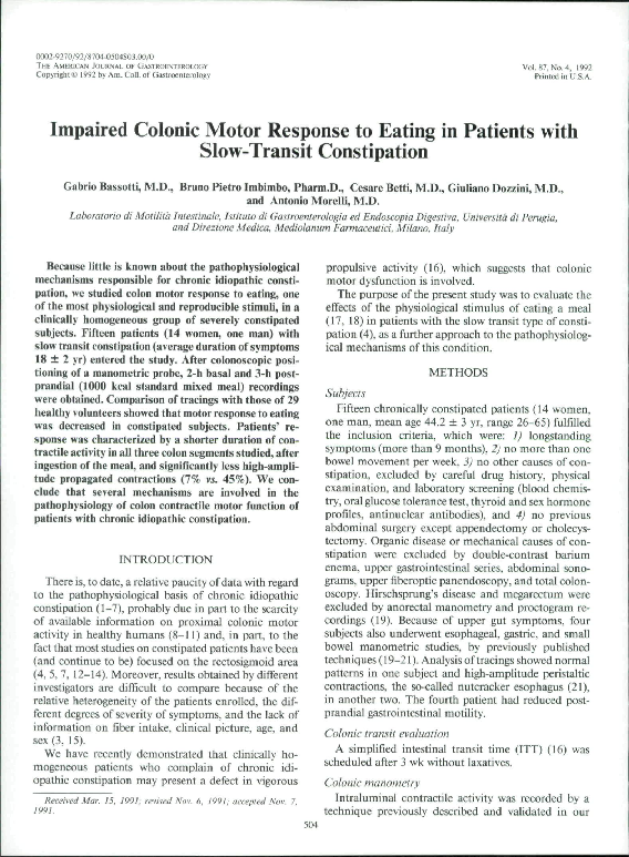 (PDF) Impaired colonic motor response to eating in patients with slow ...