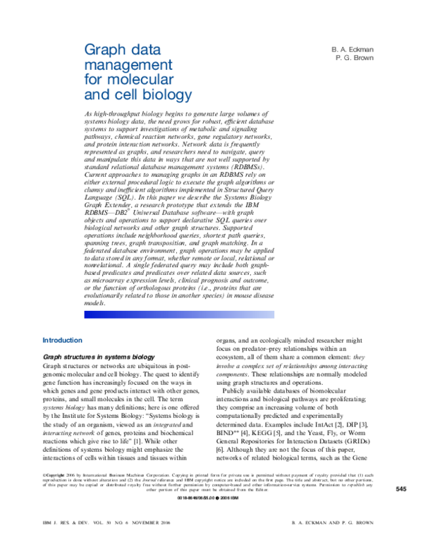 (PDF) Graph data management for molecular and cell biology