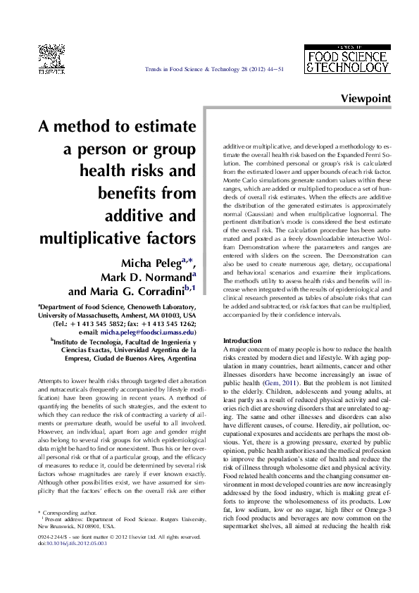 (PDF) A method to estimate a person or group health risks and benefits ...