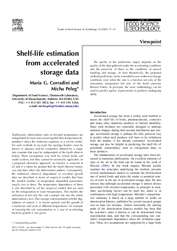 (PDF) Shelf-life estimation from accelerated storage data