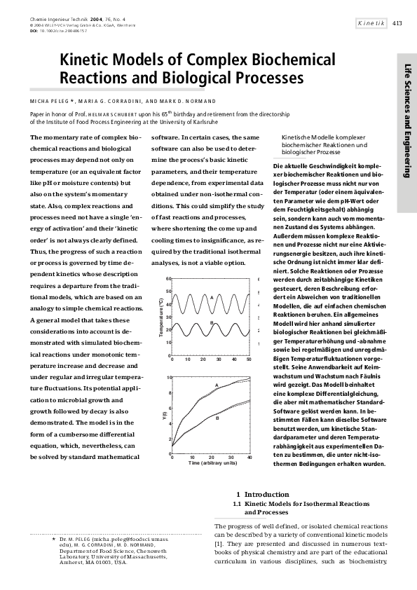 (PDF) Kinetic Models of Complex Biochemical Reactions and Biological ...