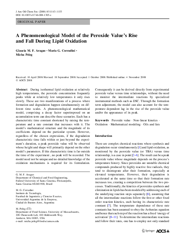 (PDF) A Phenomenological Model of the Peroxide Value’s Rise and Fall ...
