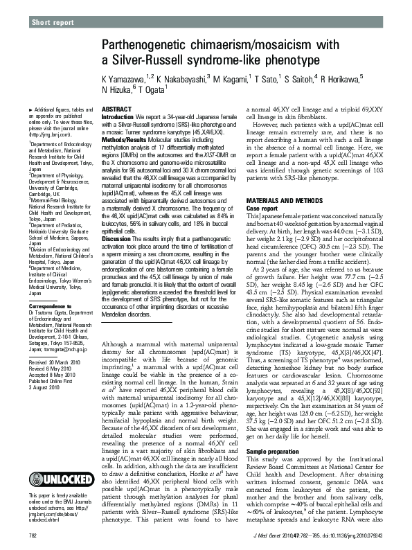(PDF) Parthenogenetic chimaerism/mosaicism with a Silver-Russell ...