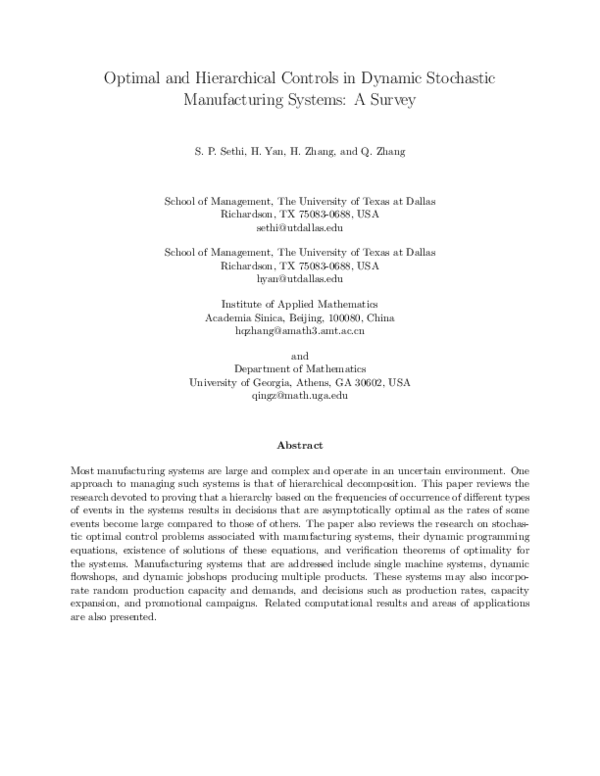 (PDF) Optimal and Hierarchical Controls in Dynamic Stochastic ...