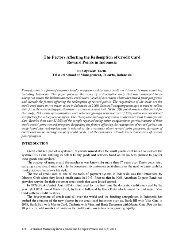 (PDF) The Factors Affecting the Redemption of Credit Card Reward Points ...