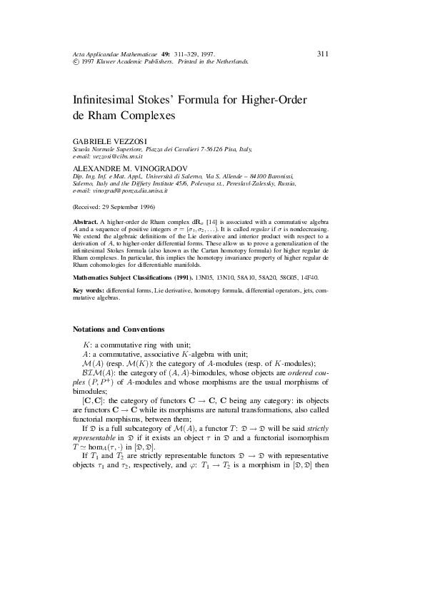 (PDF) Infinitesimal Stokes’ Formula for Higher-Order de Rham Complexes