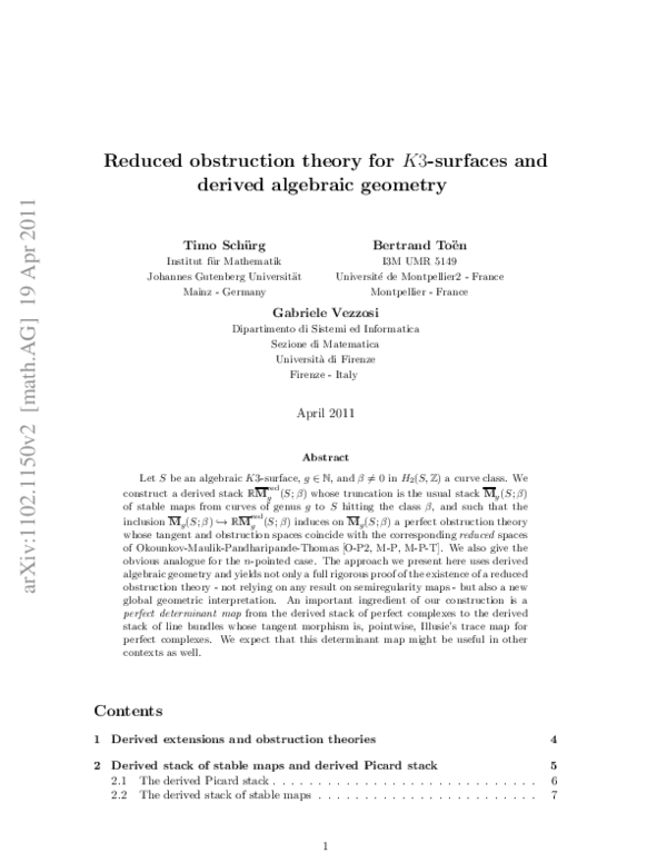 (PDF) Derived algebraic geometry, determinants of perfect complexes ...