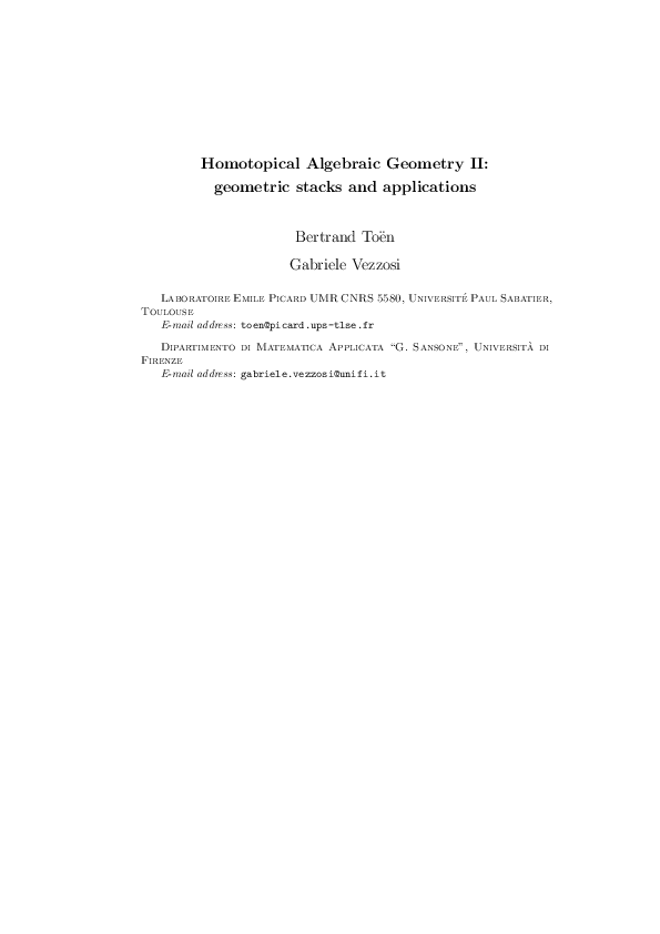 (PDF) Homotopical algebraic geometry. II. Geometric stacks and applications
