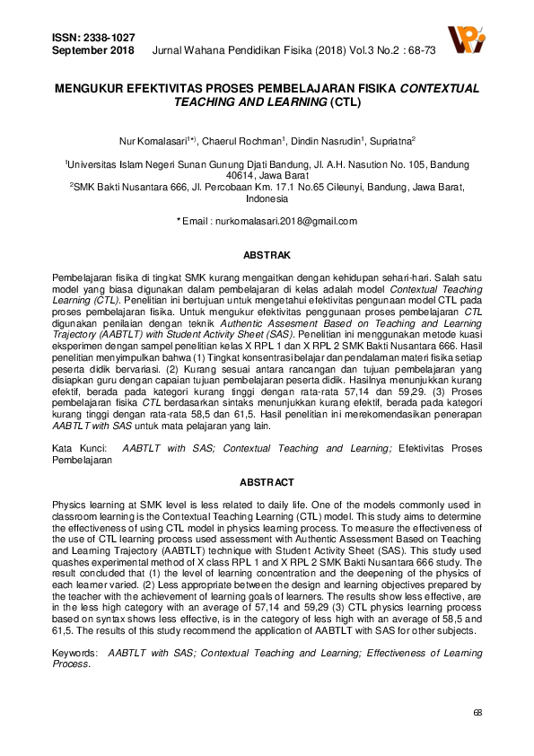 (PDF) Mengukur Efektivitas Proses Pembelajaran Fisika Contextual Teaching and Learning (CTL)