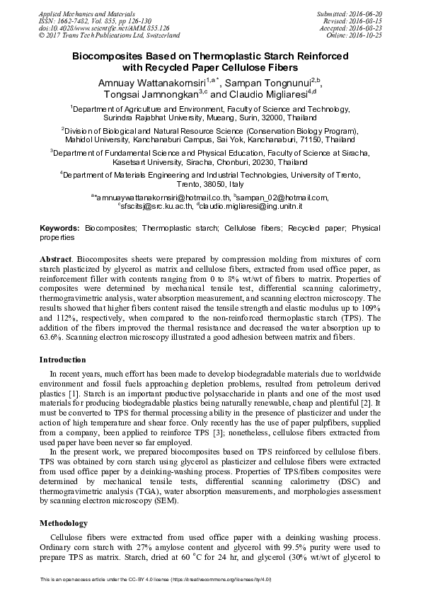 (PDF) Biocomposites Based on Thermoplastic Starch Reinforced with ...