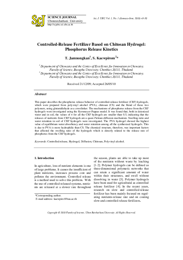 (PDF) Controlled-Release Fertilizer Based on Chitosan Hydrogel ...