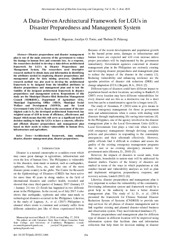 Pdf A Data Driven Architectural Framework For Lgus In Disaster Preparedness And Management System