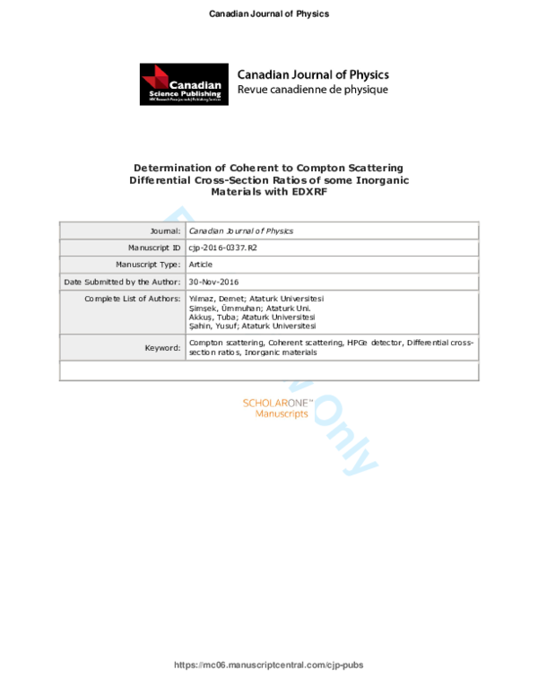 (PDF) Determination of Coherent to Compton Scattering Differential ...