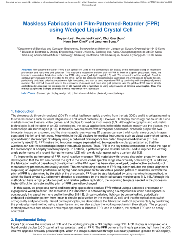(PDF) Maskless Fabrication of Film-Patterned-Retarder (FPR) using ...