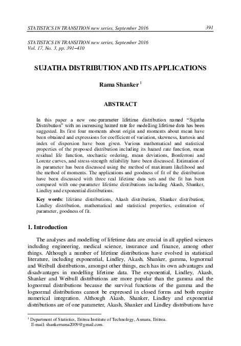 (PDF) Sujatha Distribution and Its Applications