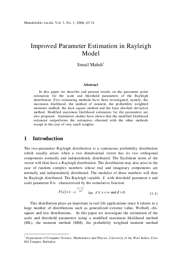 (PDF) Improved Parameter Estimation in Rayleigh Model