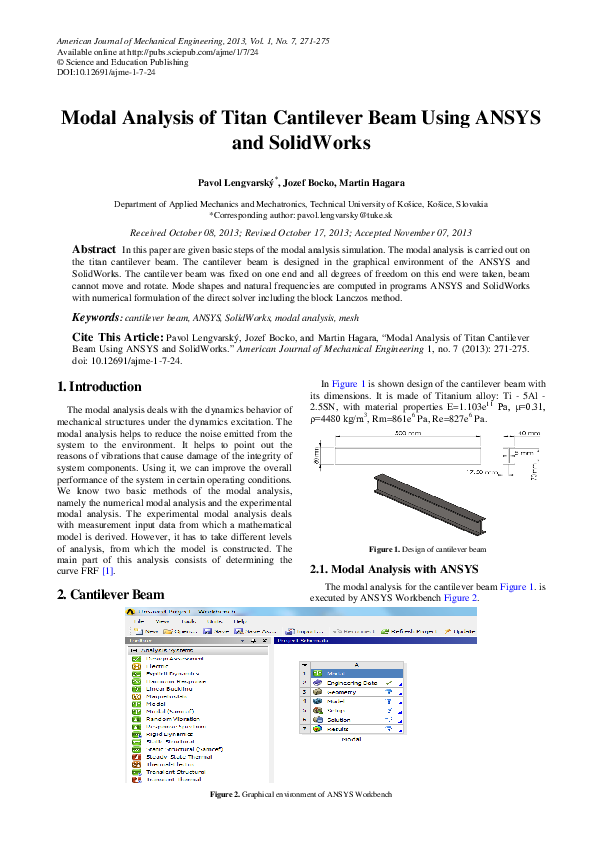 Pdf Modal Analysis Of Titan Cantilever Beam Using Ansys And Solidworks