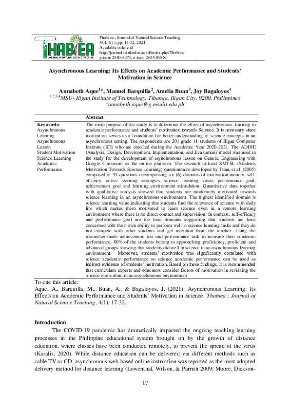 (PDF) Asynchronous Learning: Its Effects on Academic Performance and ...