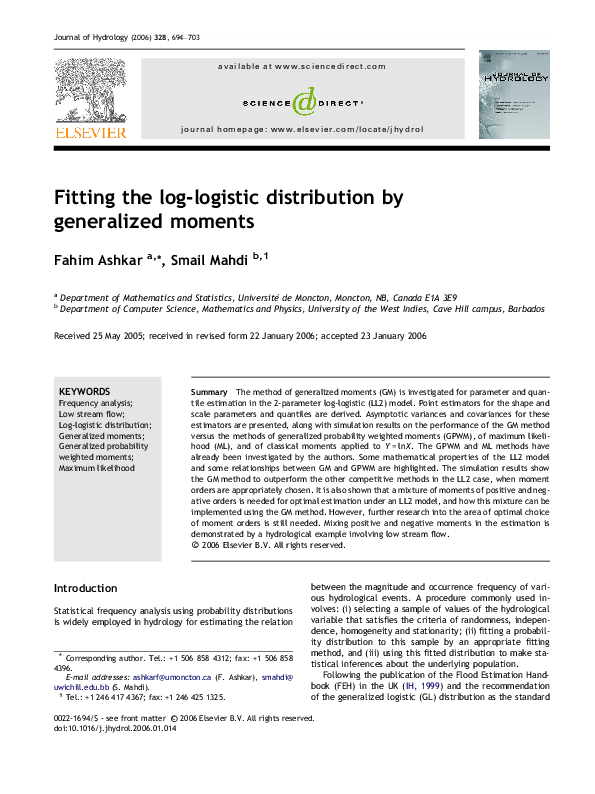 (PDF) Fitting the log-logistic distribution by generalized moments